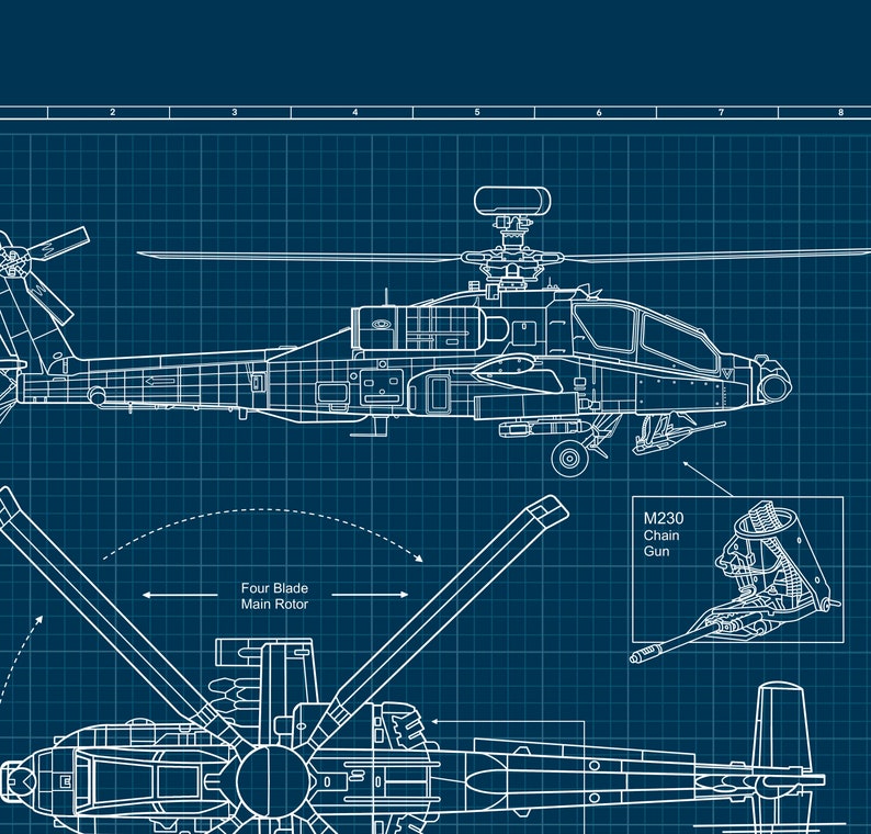 AH-64 Apache Helicopter Poster, Blueprint Poster, Helicopter Print ...