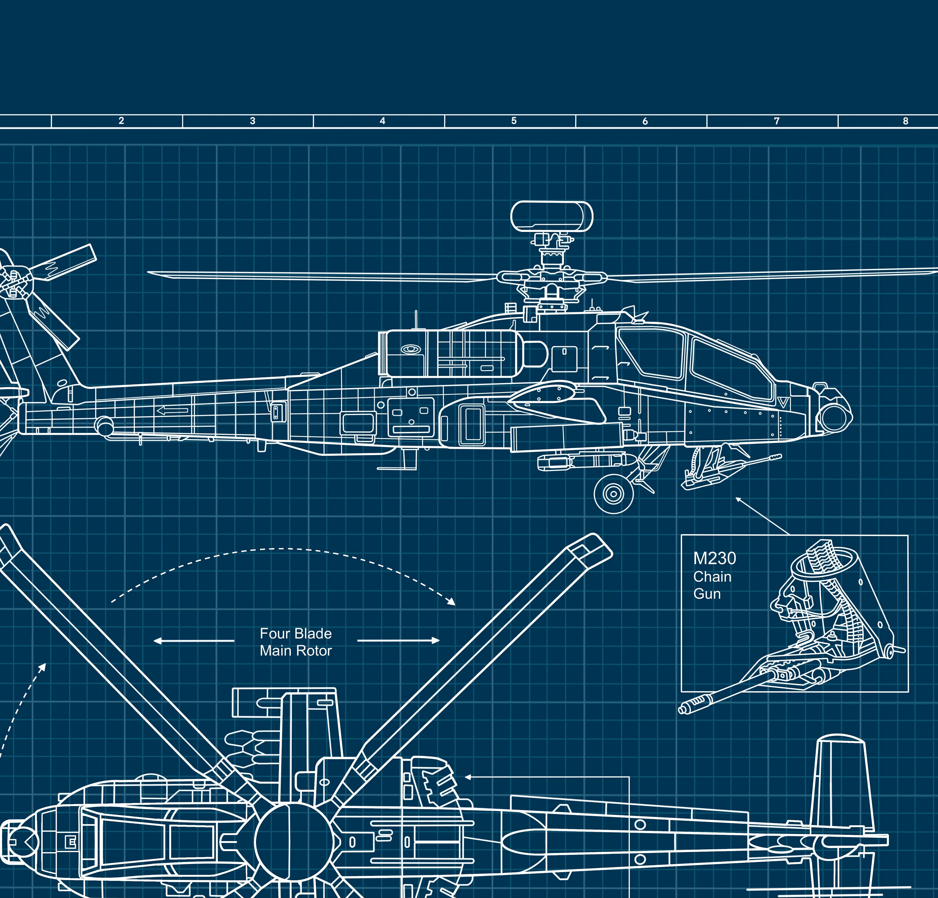AH-64 Apache Helicopter Poster, Blueprint Poster, Helicopter Print ...