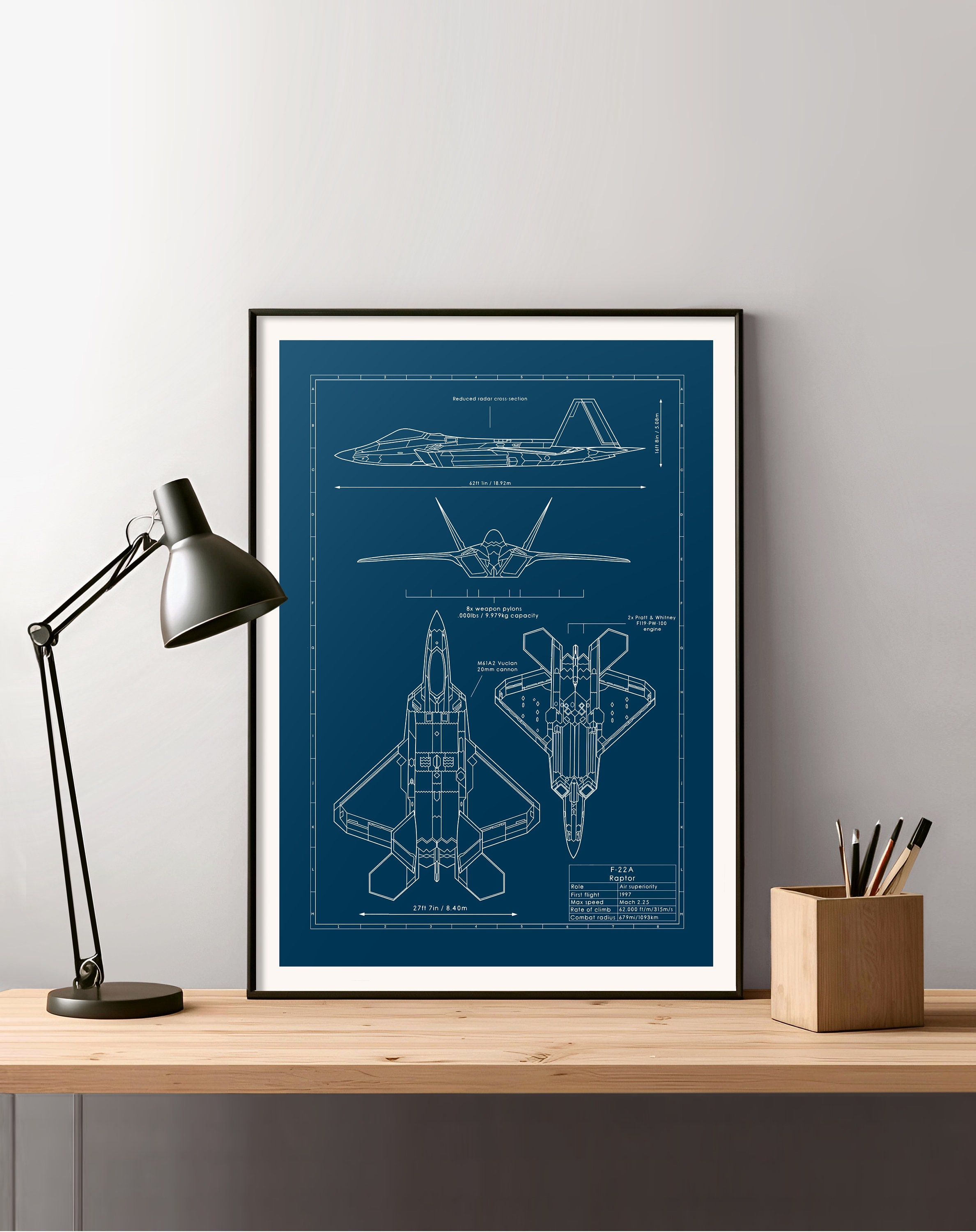 F-22 Raptor Fighter, Blue Print Poster, Aircraft Blueprint, Aviation ...