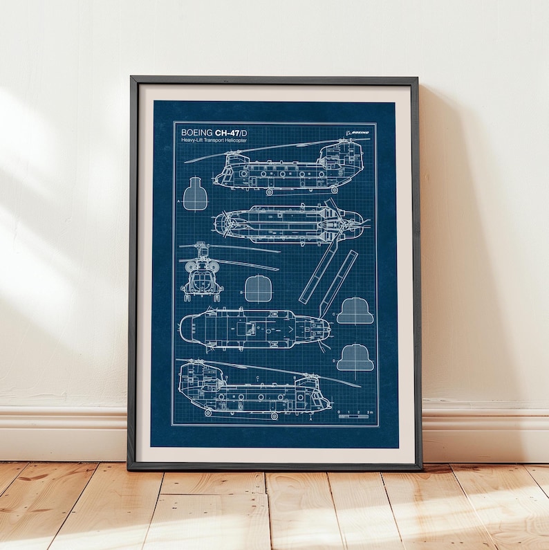 Boeing CH-47 Chinook Blueprint Poster: Military Aviation Wall Art ...