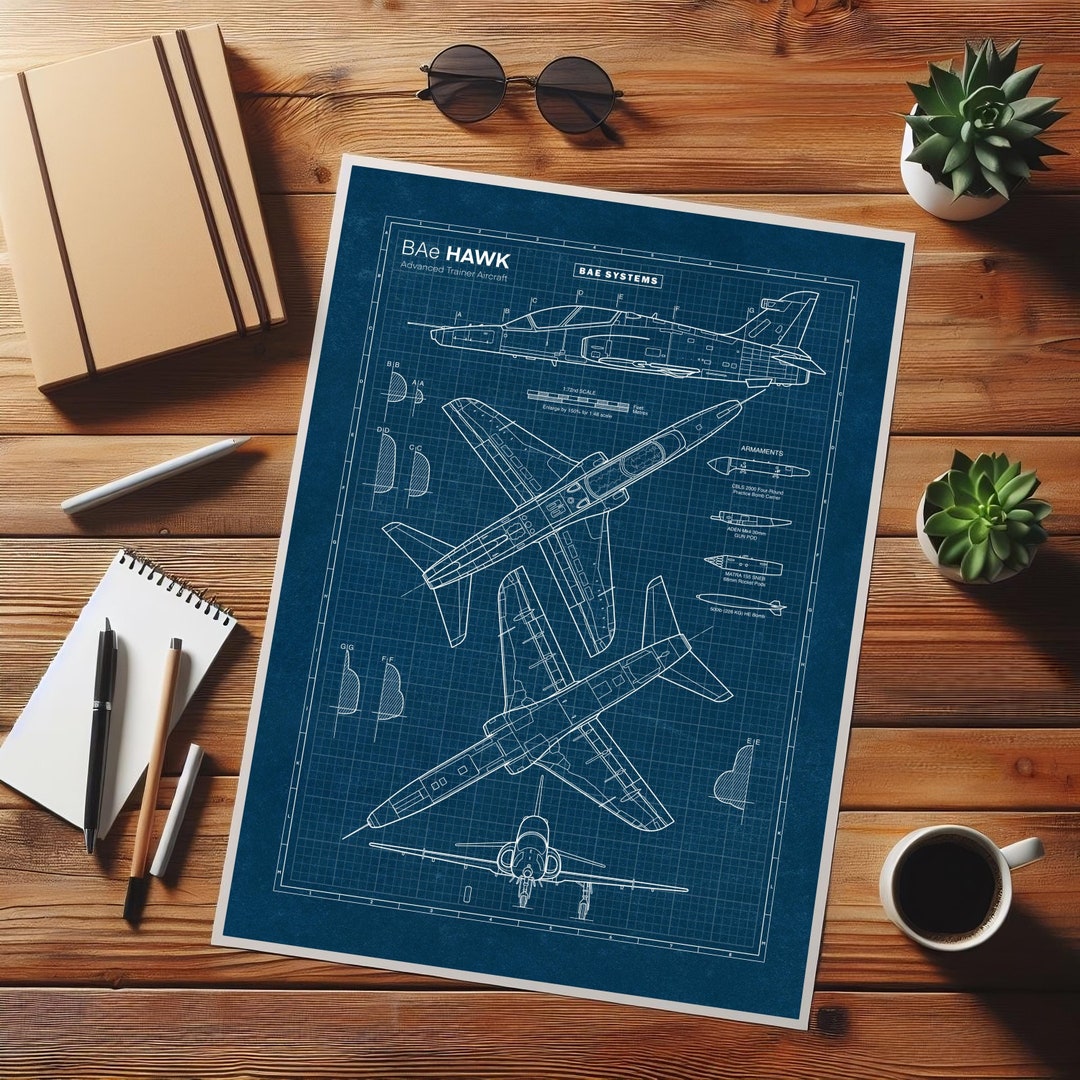 Bae Hawk Blueprint Poster: Aviation Wall Art, Aeronautical Decor ...