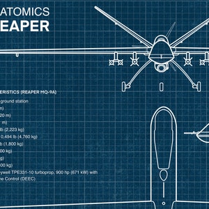 MQ-9 Reaper Print, Unmanned Aerial Vehicle, Blueprint Poster, Aviation ...