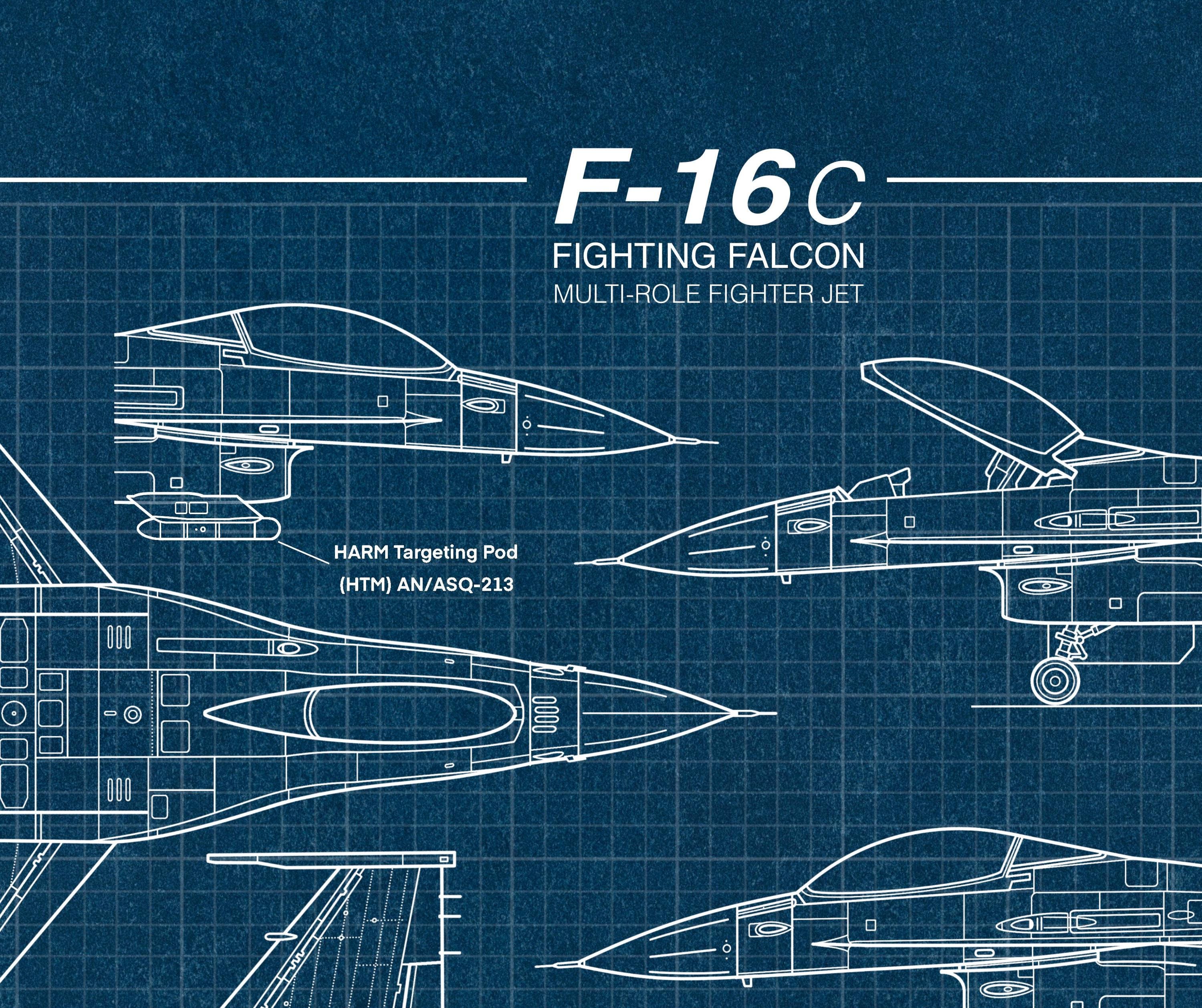 F-16 Fighting Falcon Blueprint Poster, Aviation Decor, Aircraft Wall ...