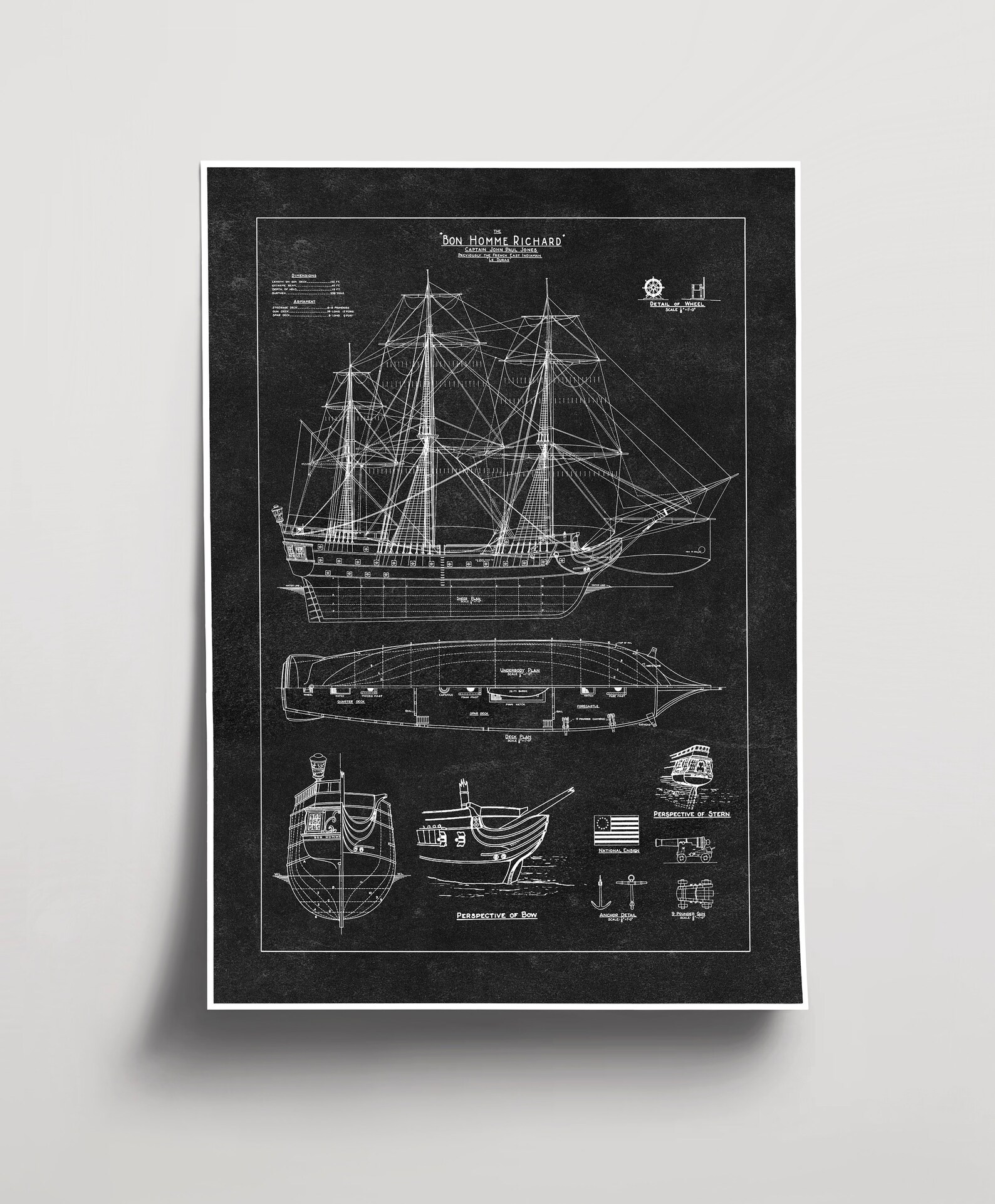 Vintage Ship, Blueprint Poster, Ship Print, Nautical Retro Poster Print ...