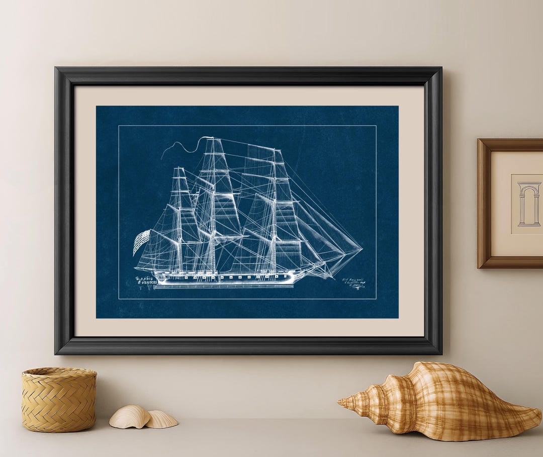 Vintage Ship Blueprint Poster, Nautical Wall Art, Maritime Decor ...