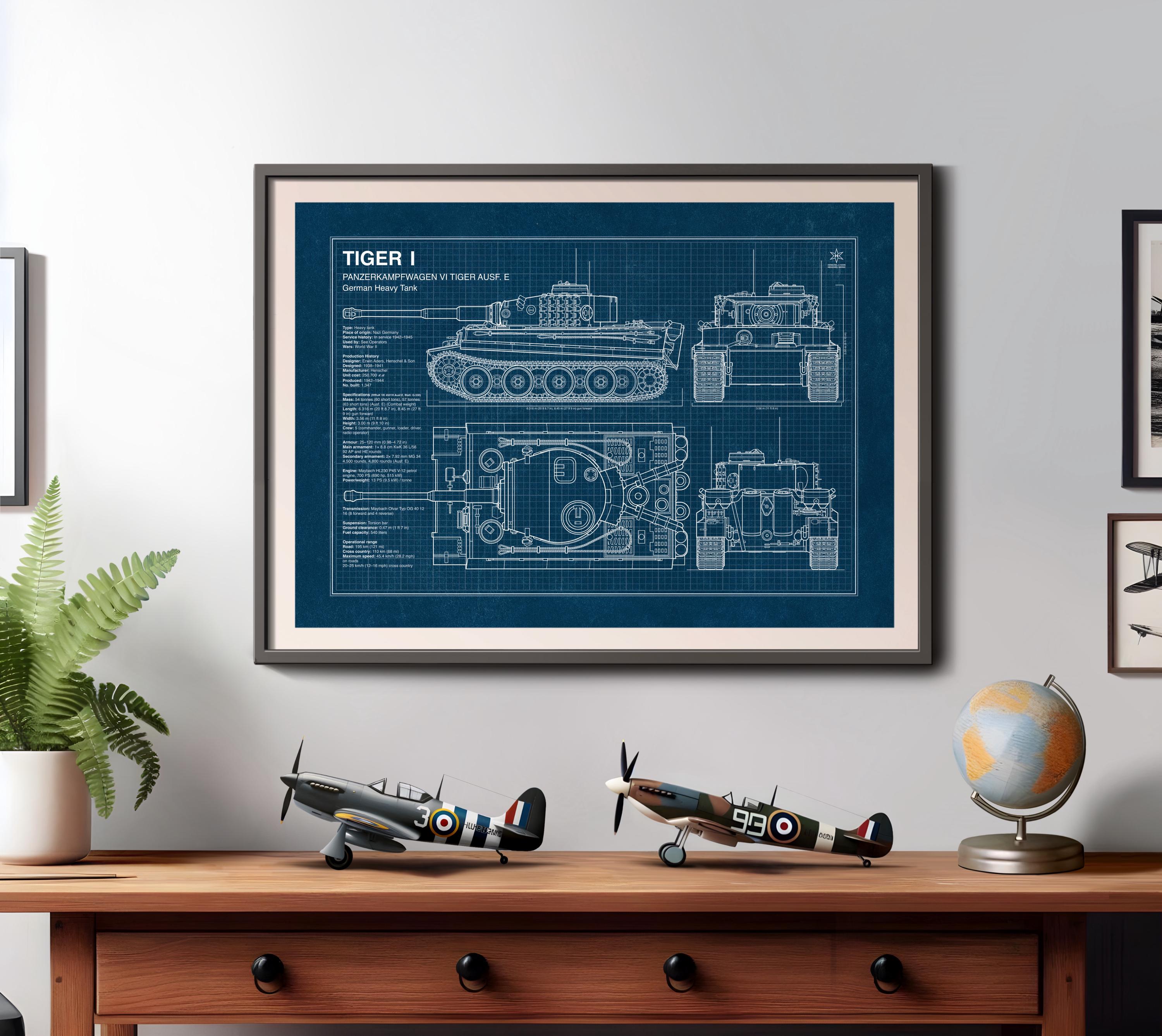 Tiger-1 Tank Blueprint Poster, WWII German Tank Wall Art (digital ...