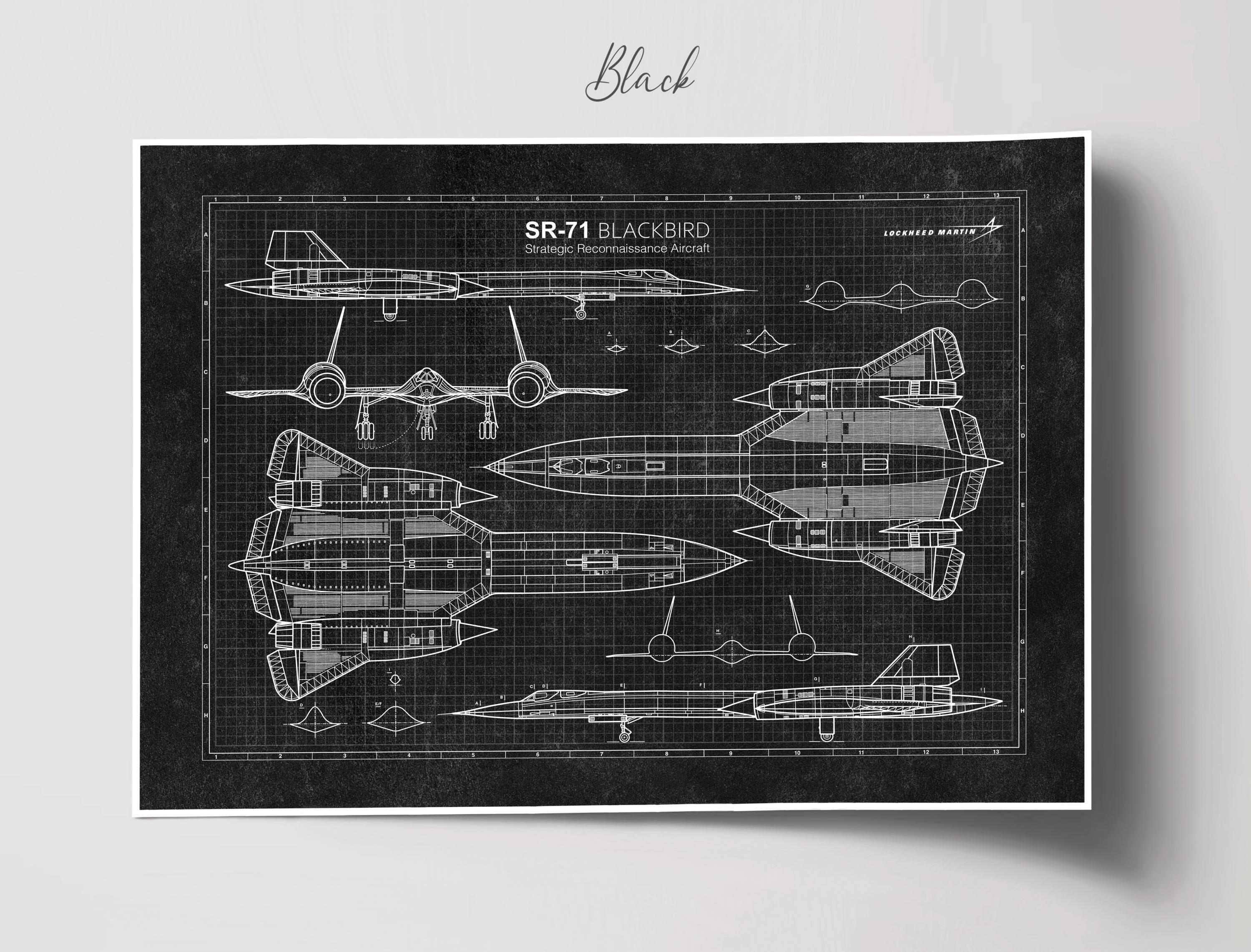 SR-71 Blackbird Blueprint Aviation Poster: Military Wall Art (digital ...