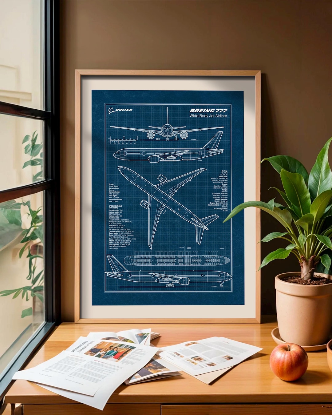 Boeing 777 Blueprint Poster: Aviation Wall Art, Aircraft Print (digital ...
