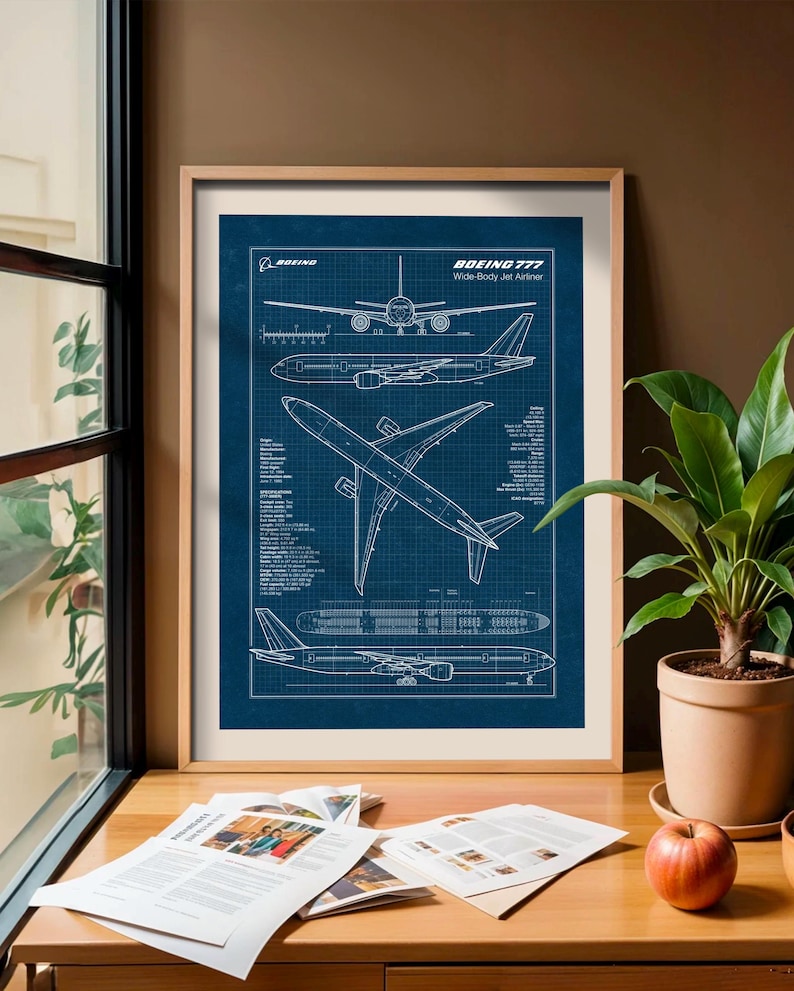 Boeing 777 Blueprint Poster: Aviation Wall Art, Aircraft Print (digital ...