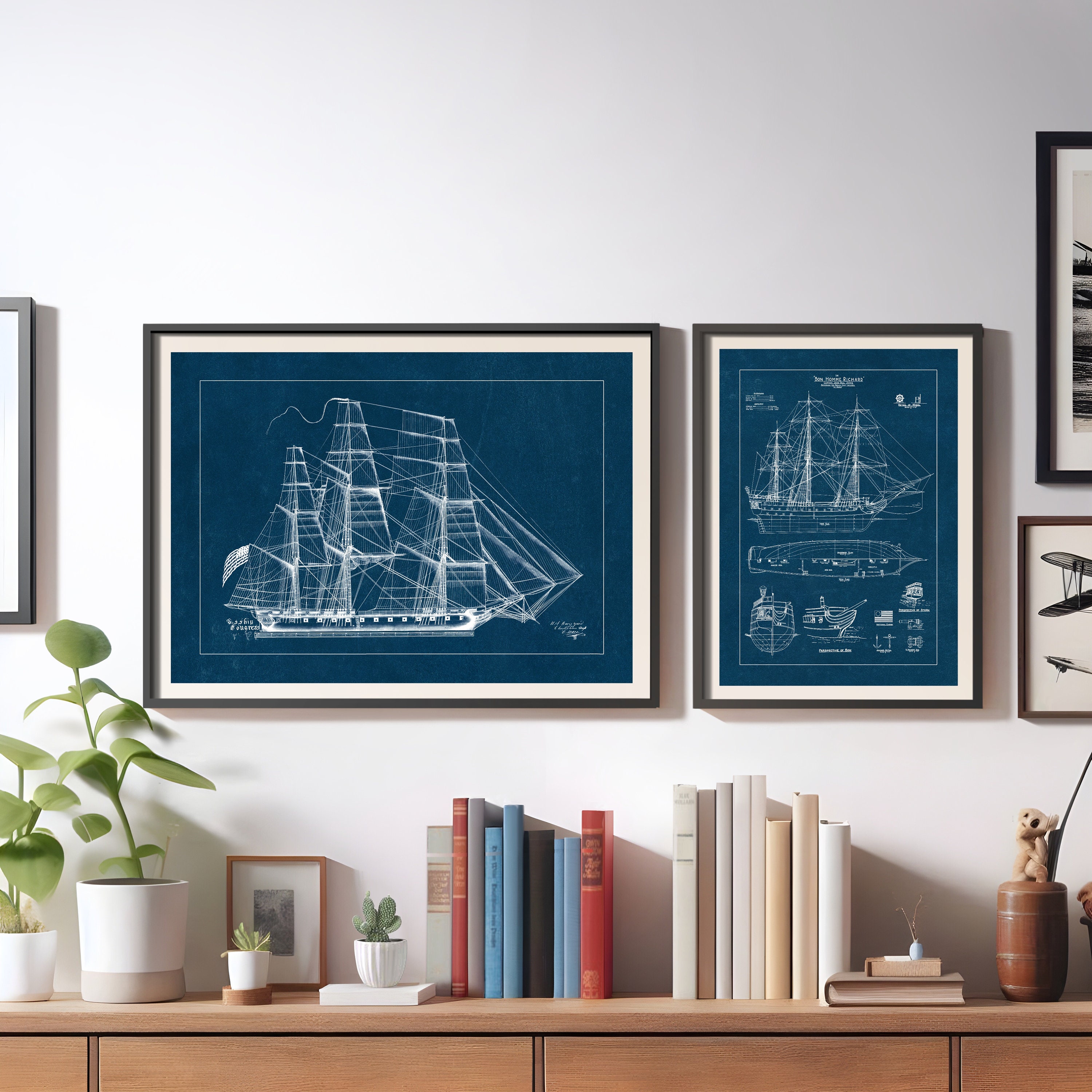 Vintage Sailing Ship, Blueprint Poster, Ship Print, Nautical Retro ...
