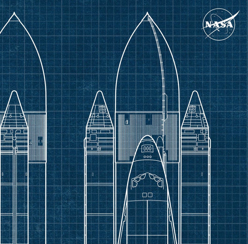 Space Shuttle Blueprint Poster: NASA Spacecraft Art, Aerospace Gift ...