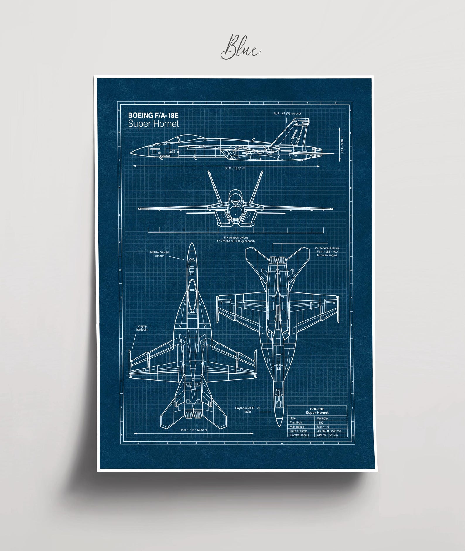 F/A-18E Super Hornet Blueprint Poster: Aviation Wall Art (instant ...