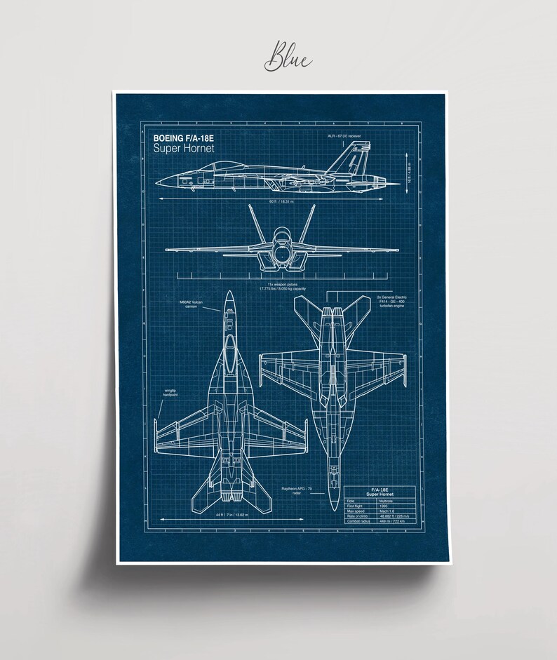 F/A-18E Super Hornet Blueprint Poster: Aviation Wall Art (instant ...
