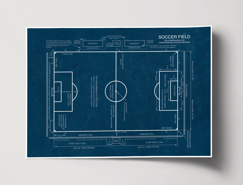 Soccer Field Blueprint Art, FIFA Football Pitch, Sport Wall Art ...