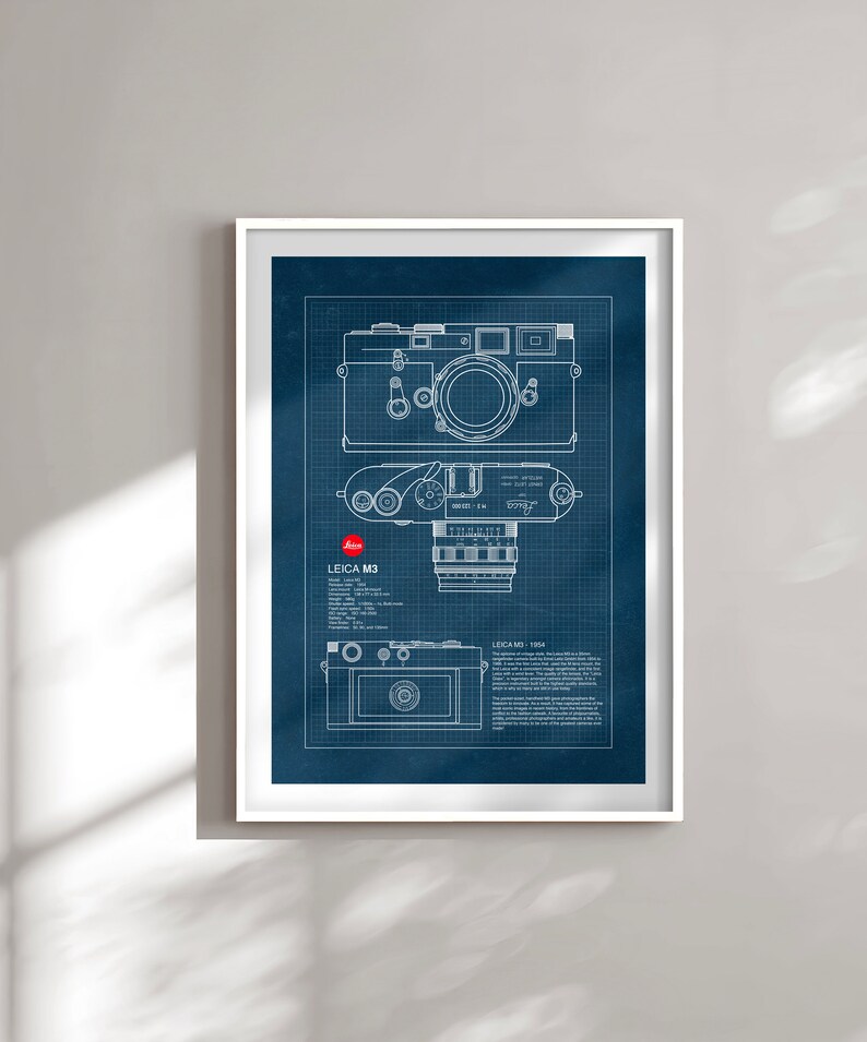 Leica M3 Camera, Blueprint Poster, Vintage Camera, Camera Poster, Gift ...