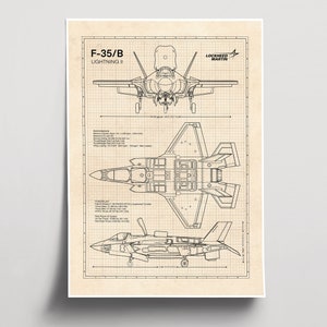 F-35 Lightning II, Blueprint Poster, Wall Art, Aviation, Military ...