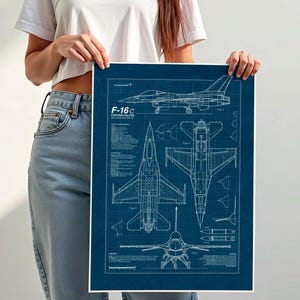 F-16 Fighting Falcon Blueprint Poster, Aviation Decor, Aircraft Wall ...