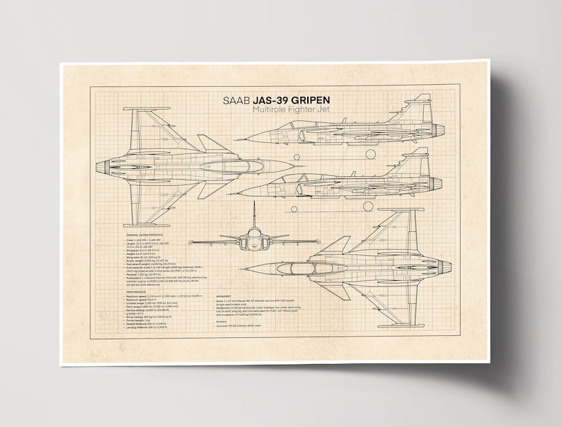 Saab JAS-39 Gripen, Blueprint Poster, Military Aviation, Aircraft ...