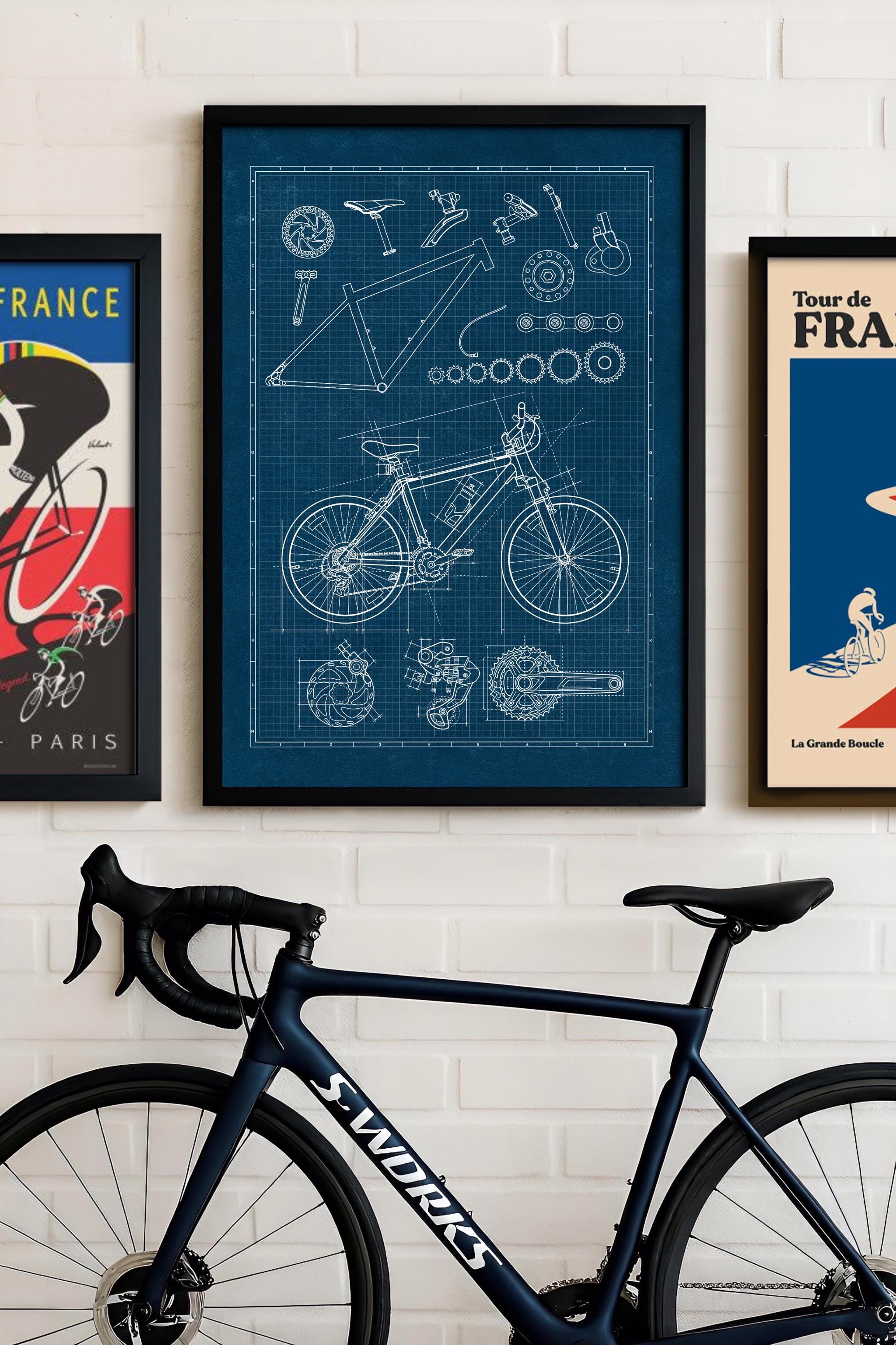 Mountain Bike Blueprint Poster: Cyclist Poster, Bicycle Wall Art ...