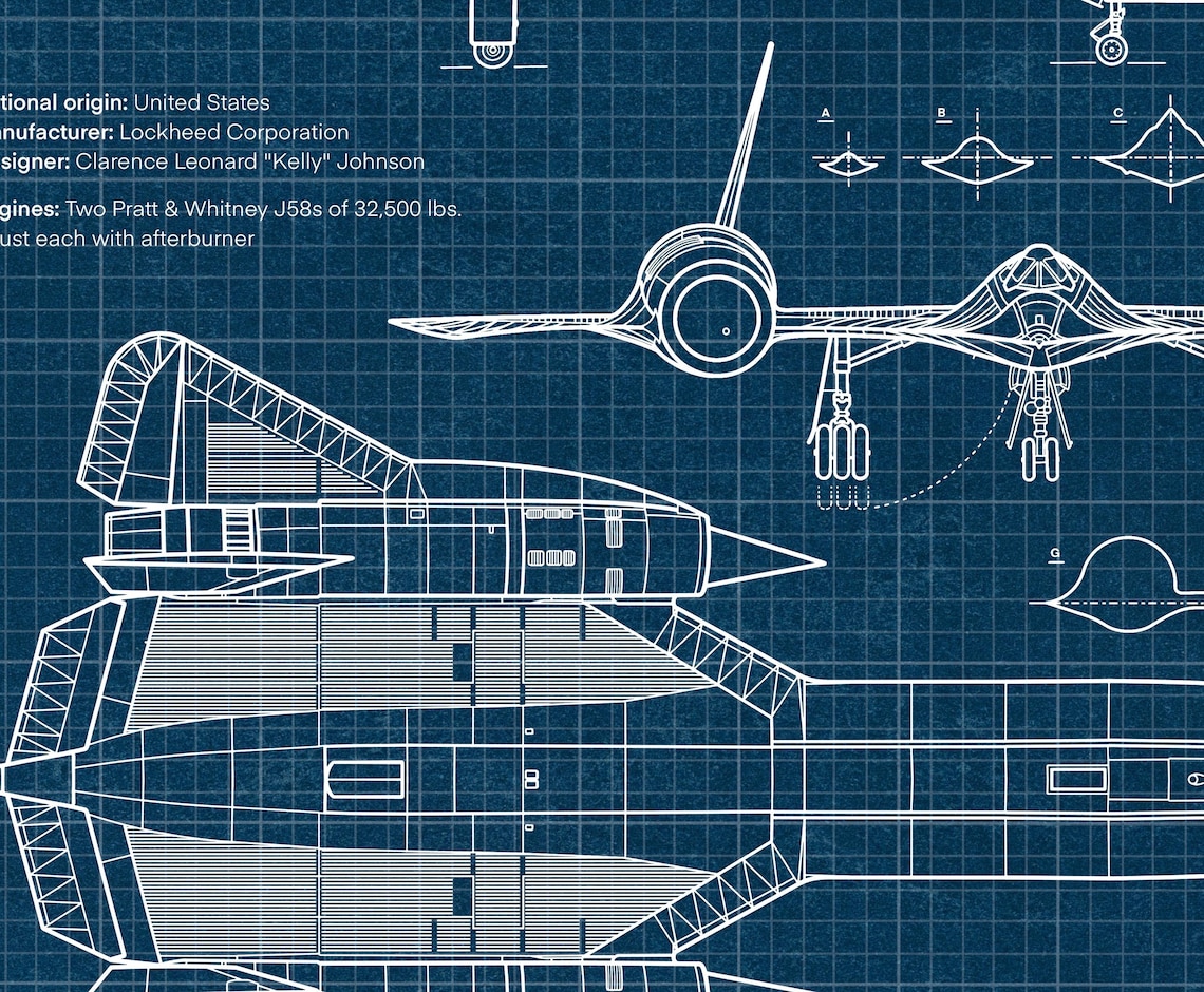 SR-71 Blackbird Blueprint Poster, Aviation Wall Art, Military Decor ...
