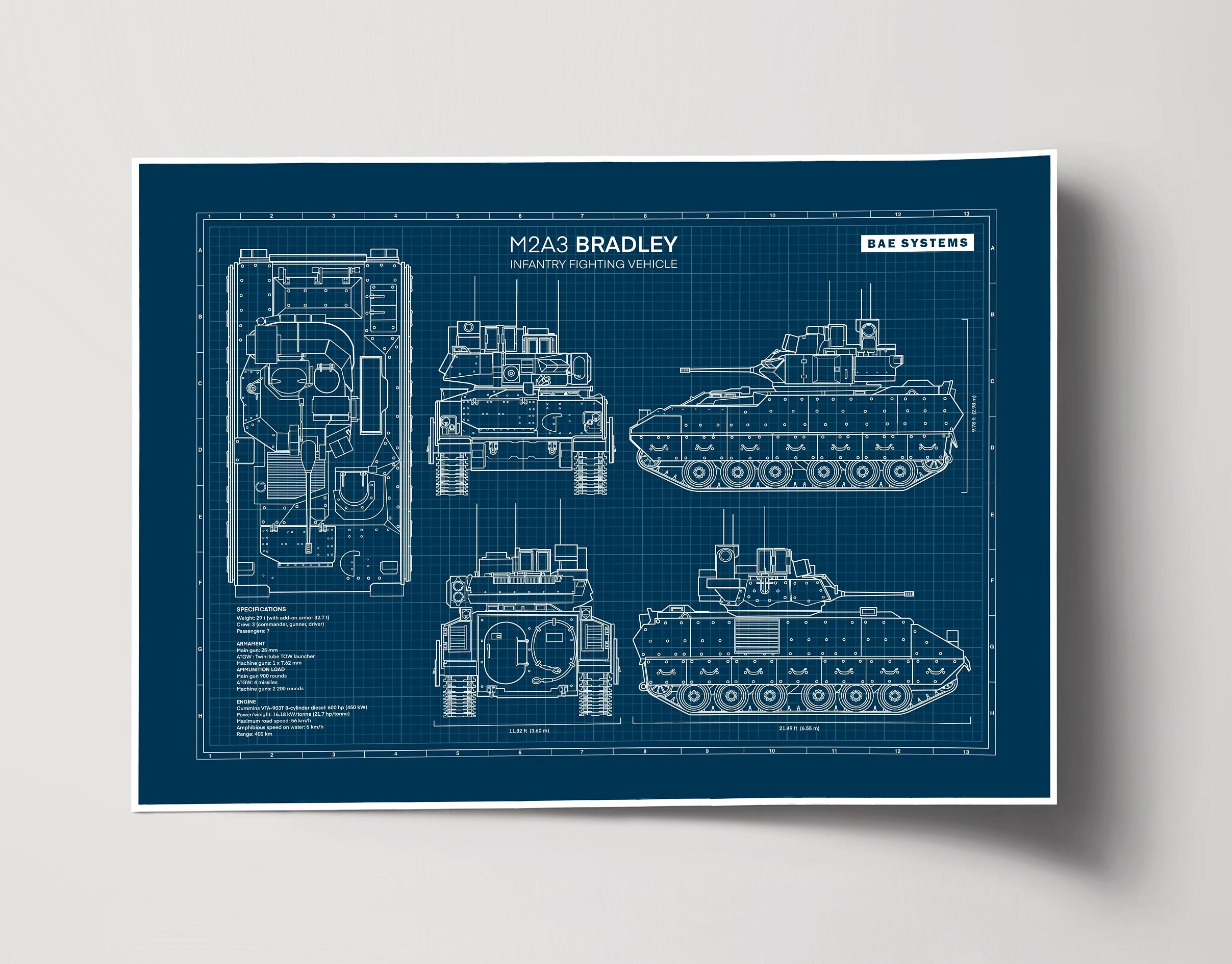 M2A3 Bradley, Blueprint Poster, Military Vehicle Blueprint, Printable ...