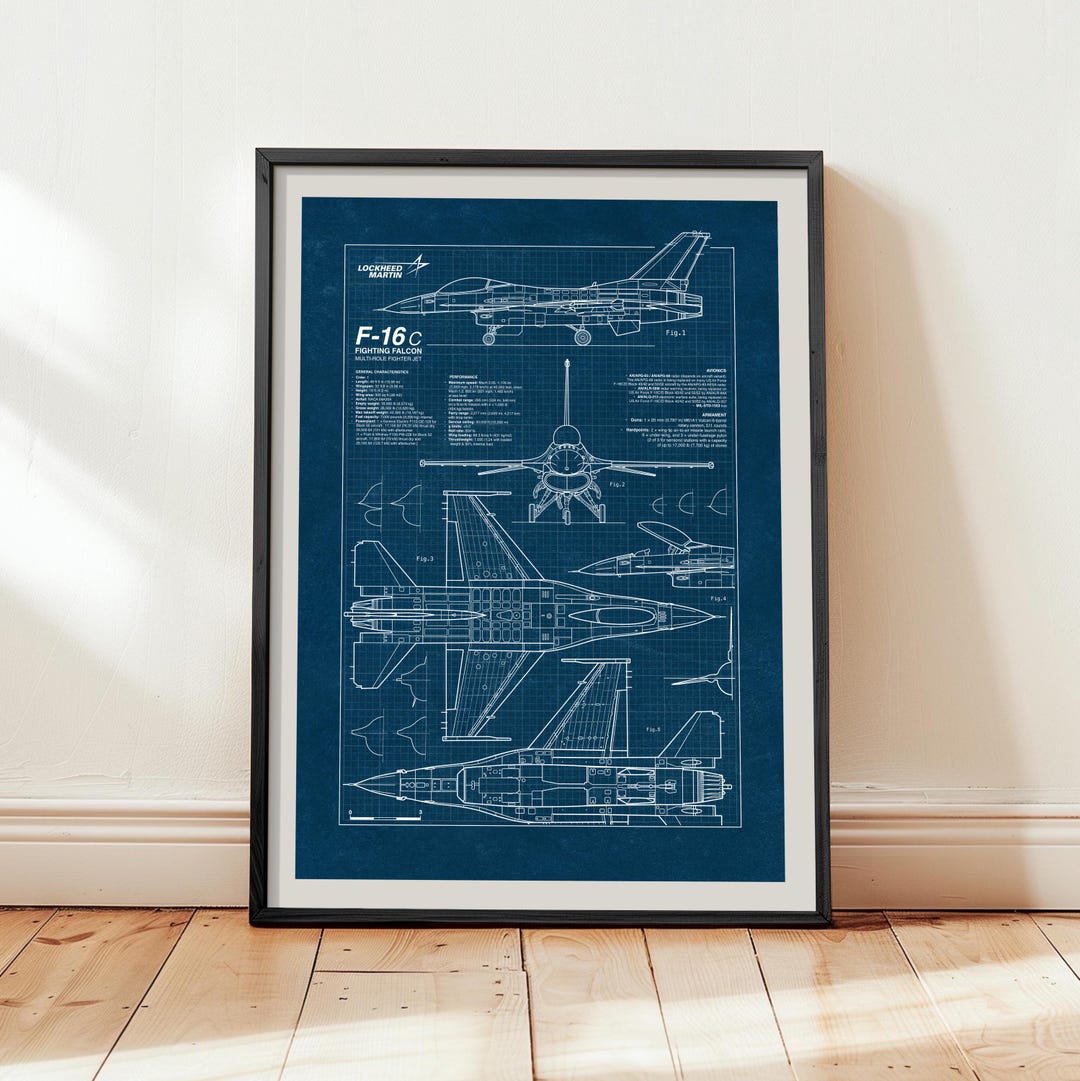 F-16 Fighting Falcon, Aircraft Blueprint Poster, Military Aviation Art ...