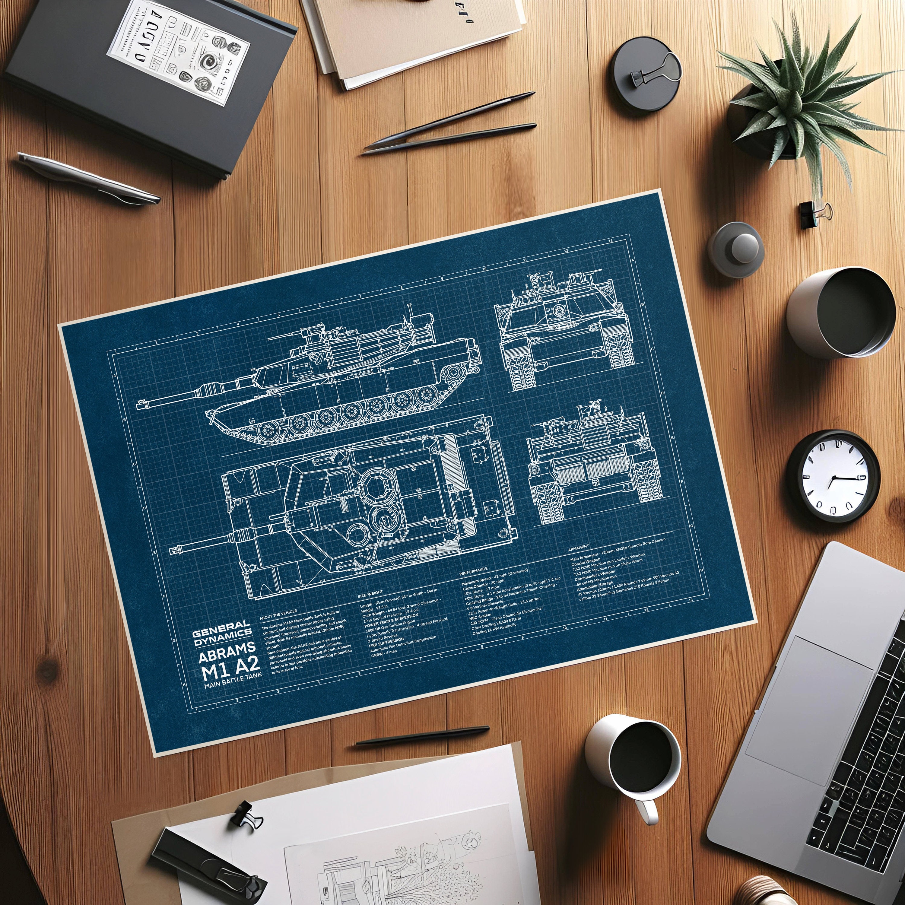 Abrams M1A2 Main Battle Tank, Blueprint Poster, Tank Blueprint ...