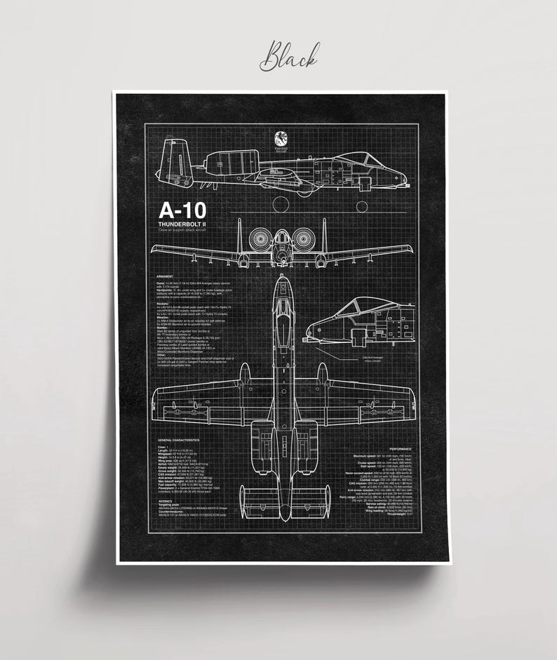 A-10 Warthog Blueprint: USAF Aviation Art, Military Jet Technical ...