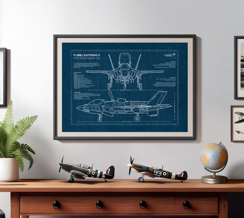 F-35B Lightning II Blueprint Poster: Stealth Fighter Jet Aviation Wall ...