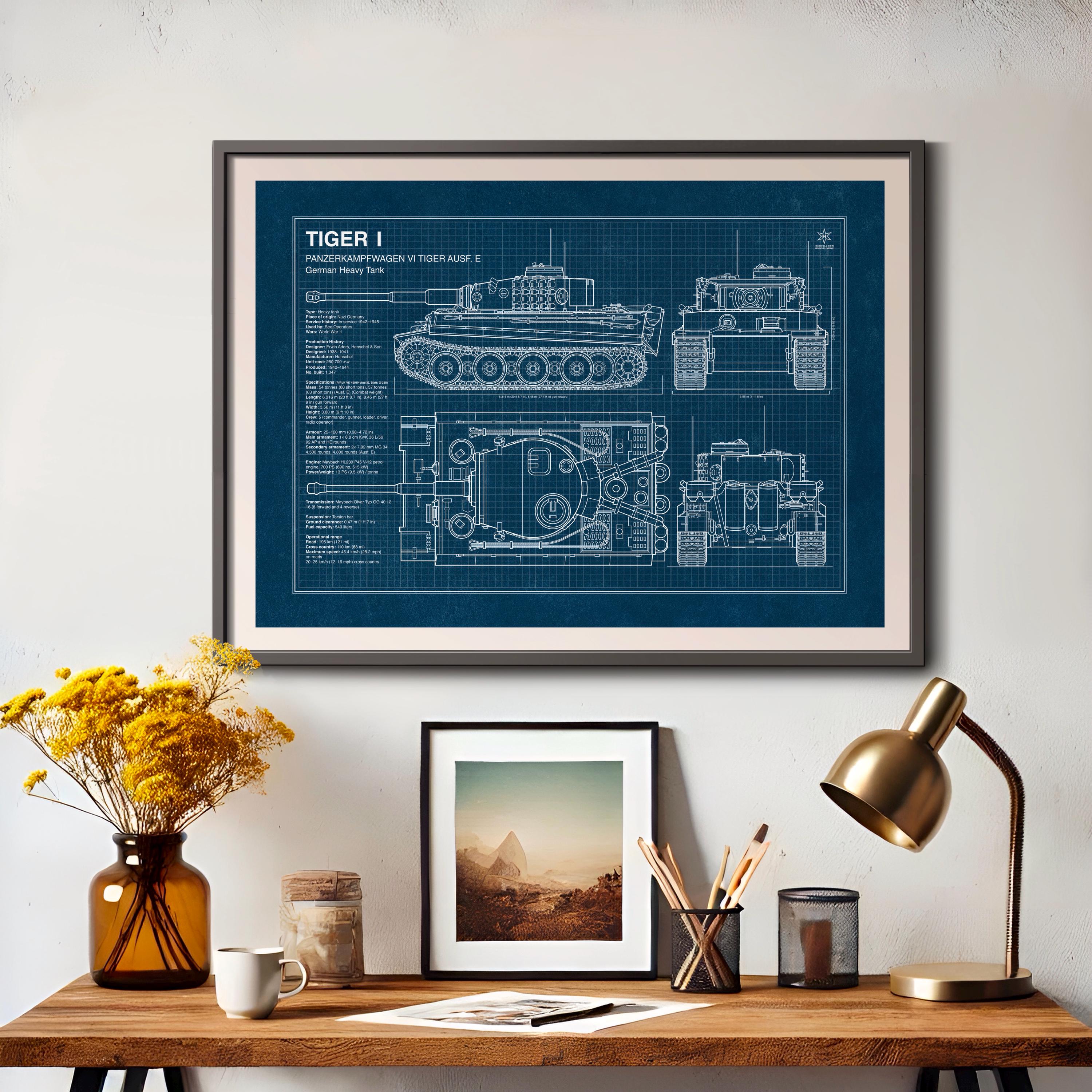 Tiger-1 Tank Blueprint Poster, WWII German Tank Wall Art (digital ...