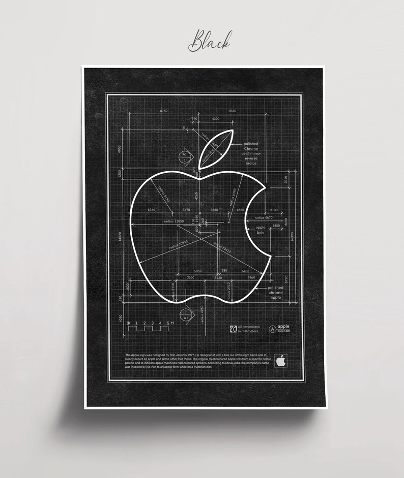 Apple Logo Blueprint Poster: Tech Wall Art, Apple Fan Gift (digital ...