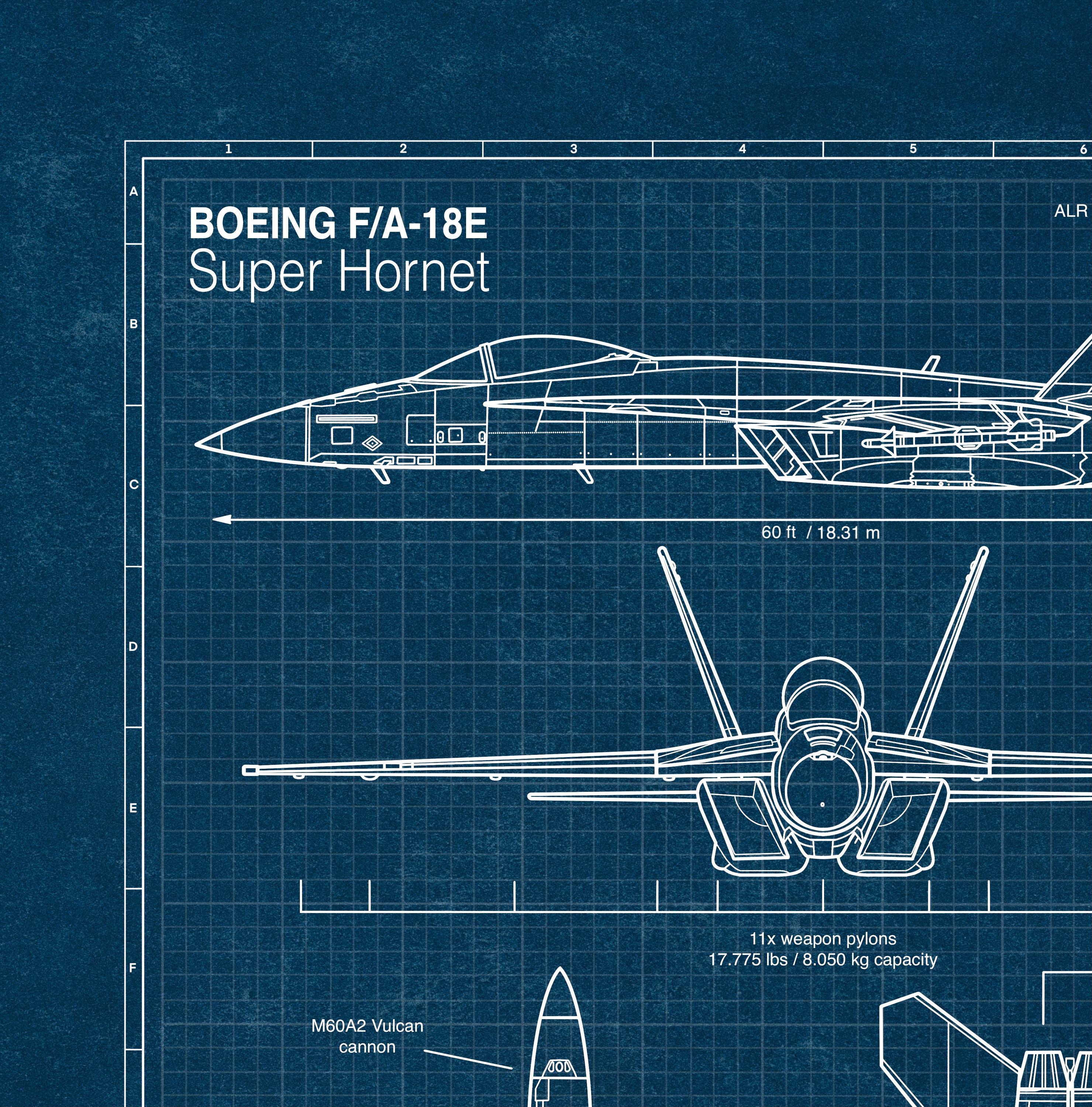F/A-18E Super Hornet Blueprint Poster: Aviation Wall Art (instant ...