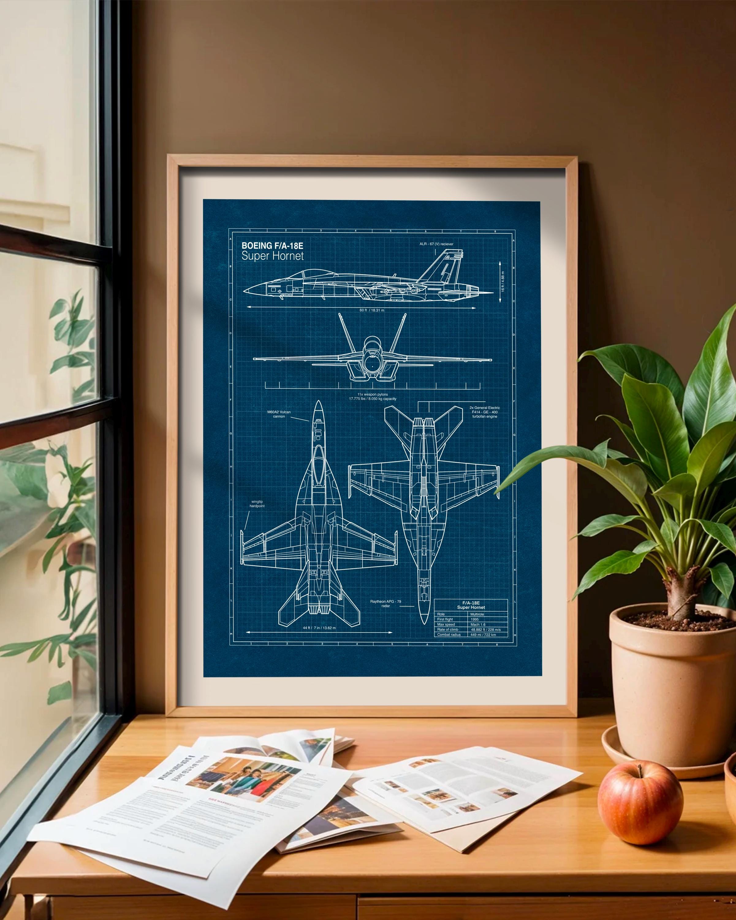 F/A-18E Super Hornet Blueprint Poster: Aviation Wall Art (instant ...