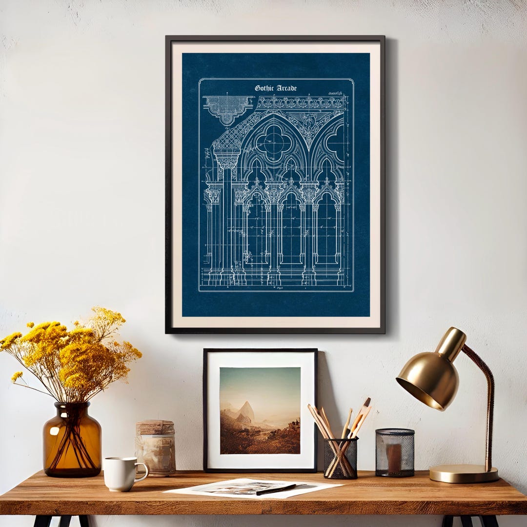 Gothic Architecture Print, Blueprint Poster, Gothic Arcade ...