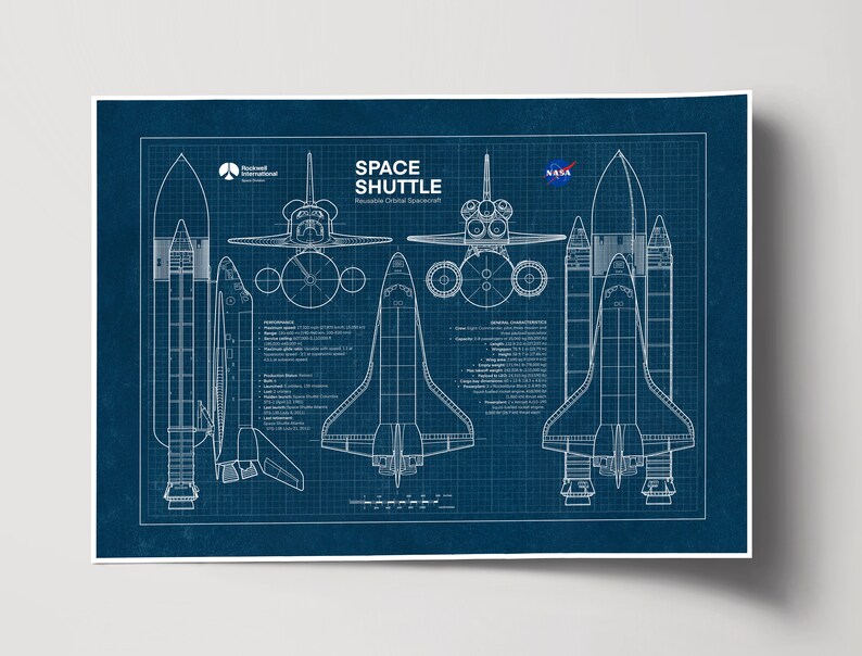 Space Shuttle, Blueprint Poster, Spacecraft, Rocket Print, Space Poster ...