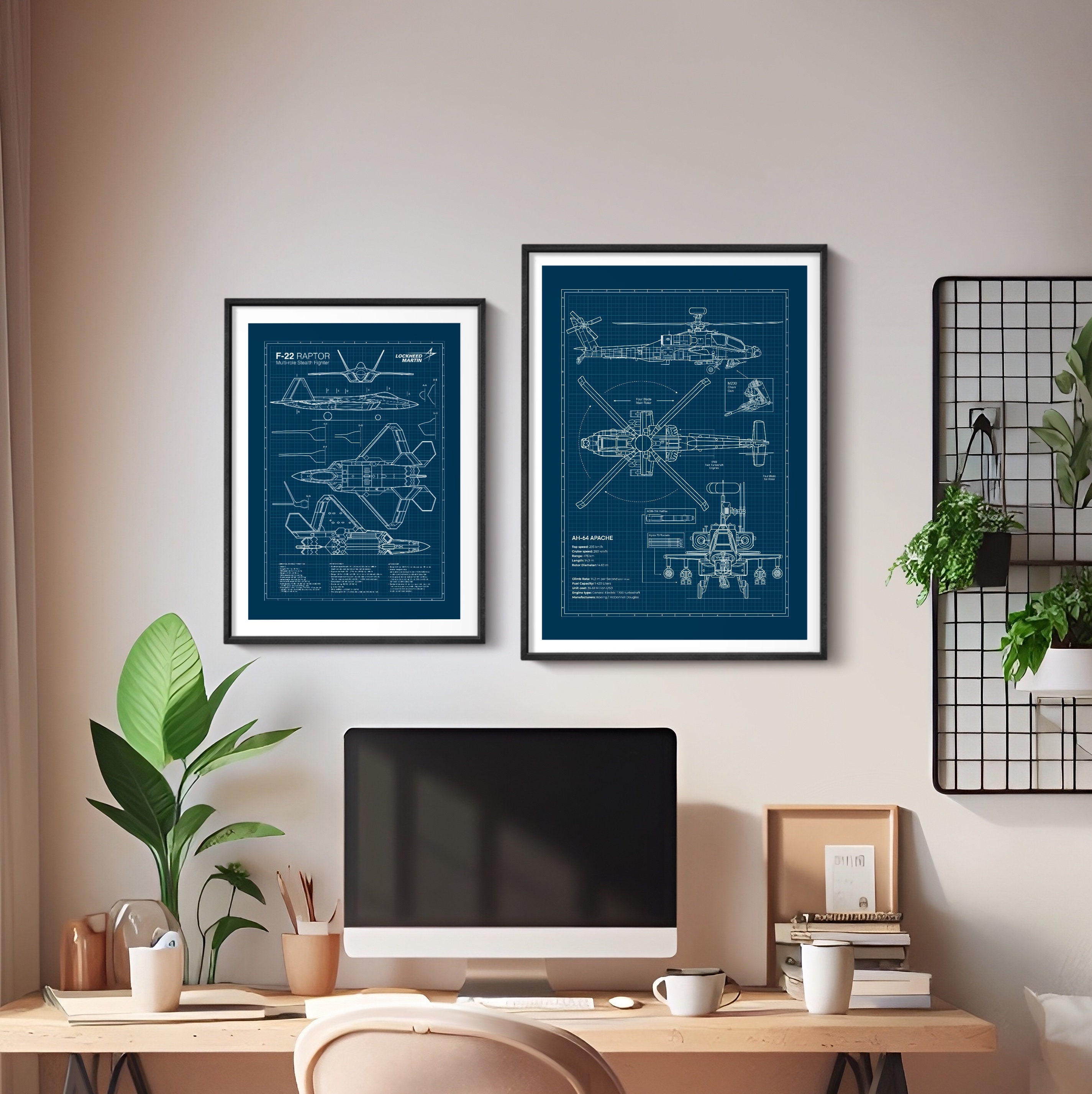 AH-64 Apache Helicopter Poster, Blueprint Poster, Helicopter Print ...