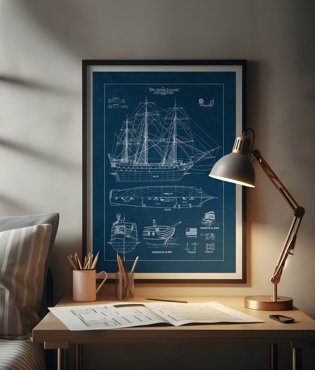 Vintage Ship, Blueprint Poster, Ship, Nautical Print, Maritime Print ...