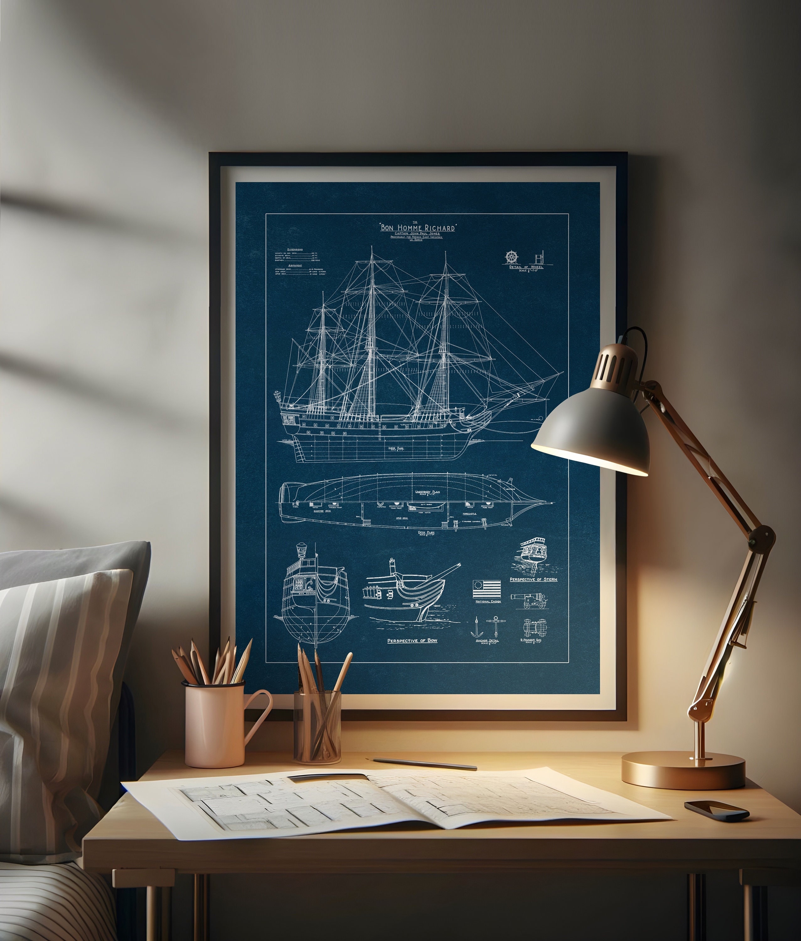 Vintage Ship, Blueprint Poster, Ship Print, Nautical Retro Poster Print ...