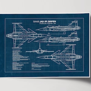 Saab JAS-39 Gripen, Blueprint Poster, Military Aviation, Aircraft ...