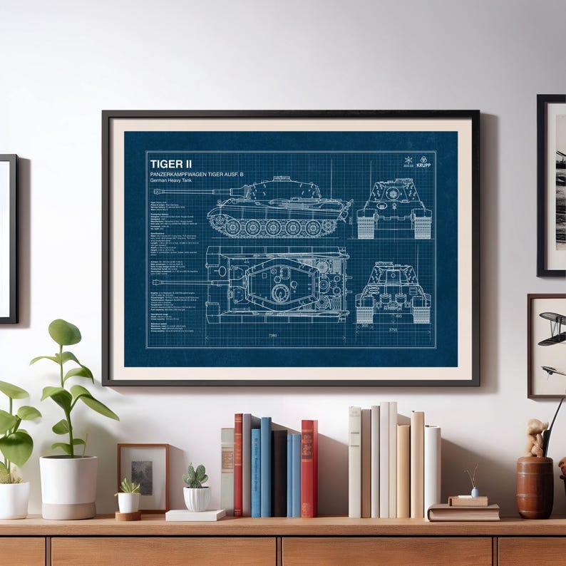 King Tiger Tank Blueprint Poster, WWII German Tank Wall Art, Tiger-2 ...