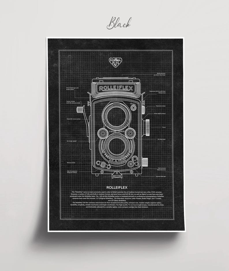 Rolleiflex Camera Blueprint Poster: Photographer Wall Art, Studio Decor ...