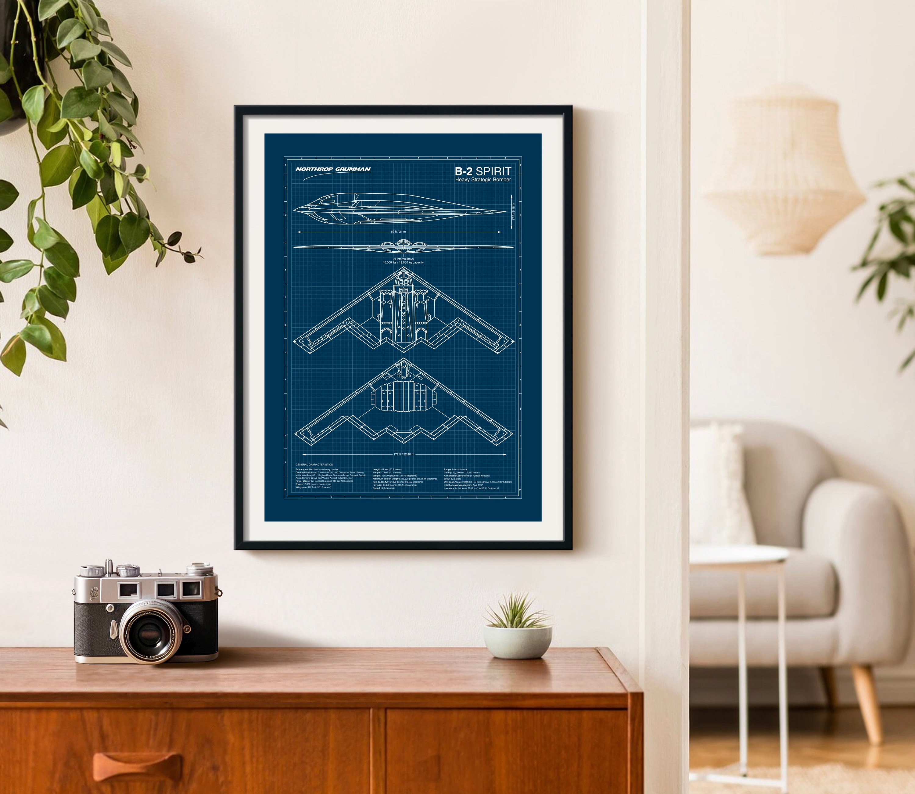 B-2 Spirit Bomber Aircraf Poster, Blueprint Poster, Aviation Gift ...