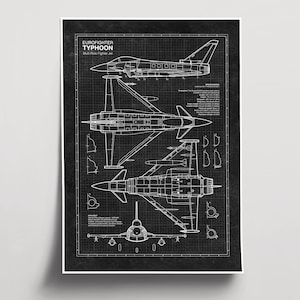 Eurofighter Typhoon Blueprint Poster: Military Aviation Art (instant ...