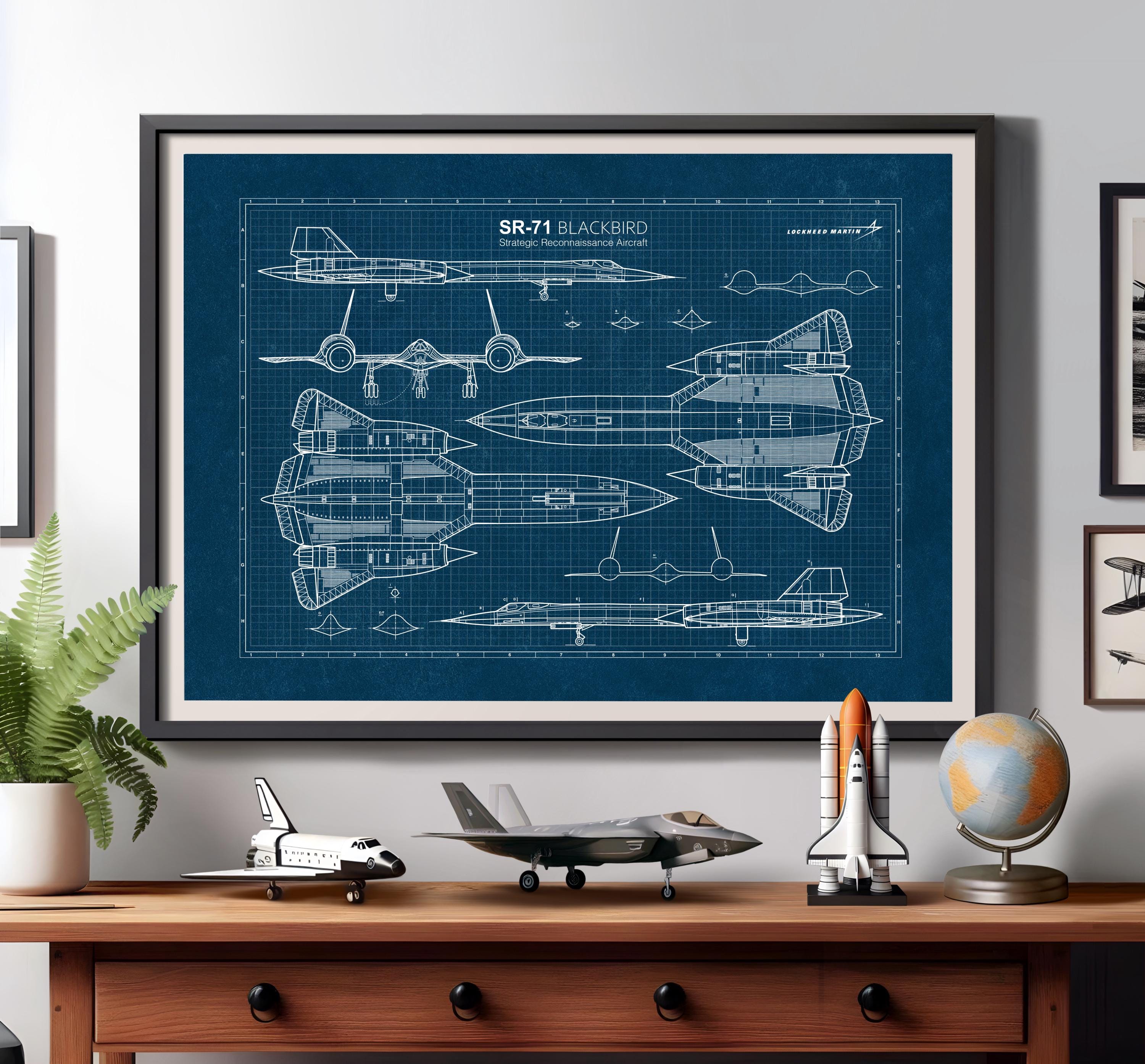 SR-71 Blackbird Blueprint Aviation Poster: Military Wall Art (digital ...
