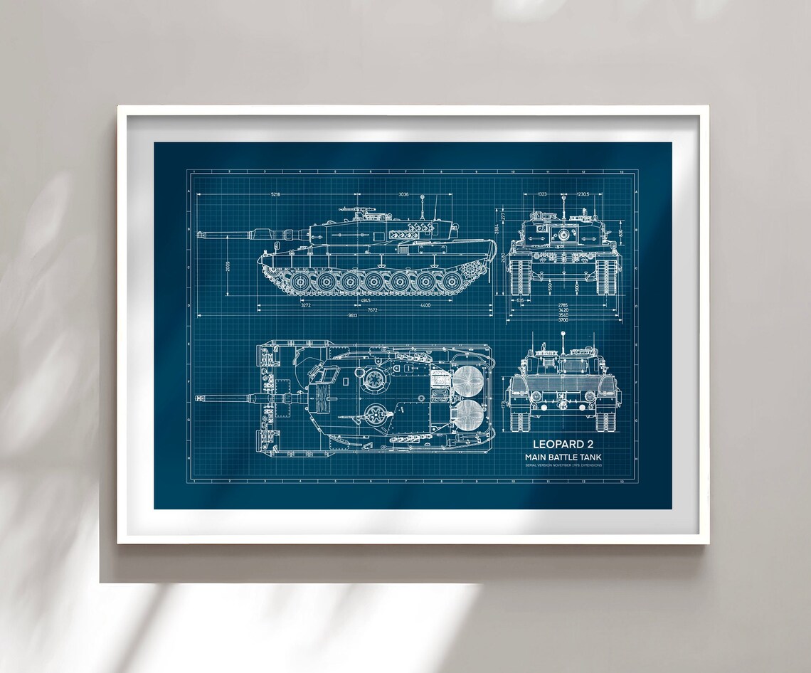 Leopard-2 Main Battle Tank Poster, Blueprint Poster, Tank Blueprint ...