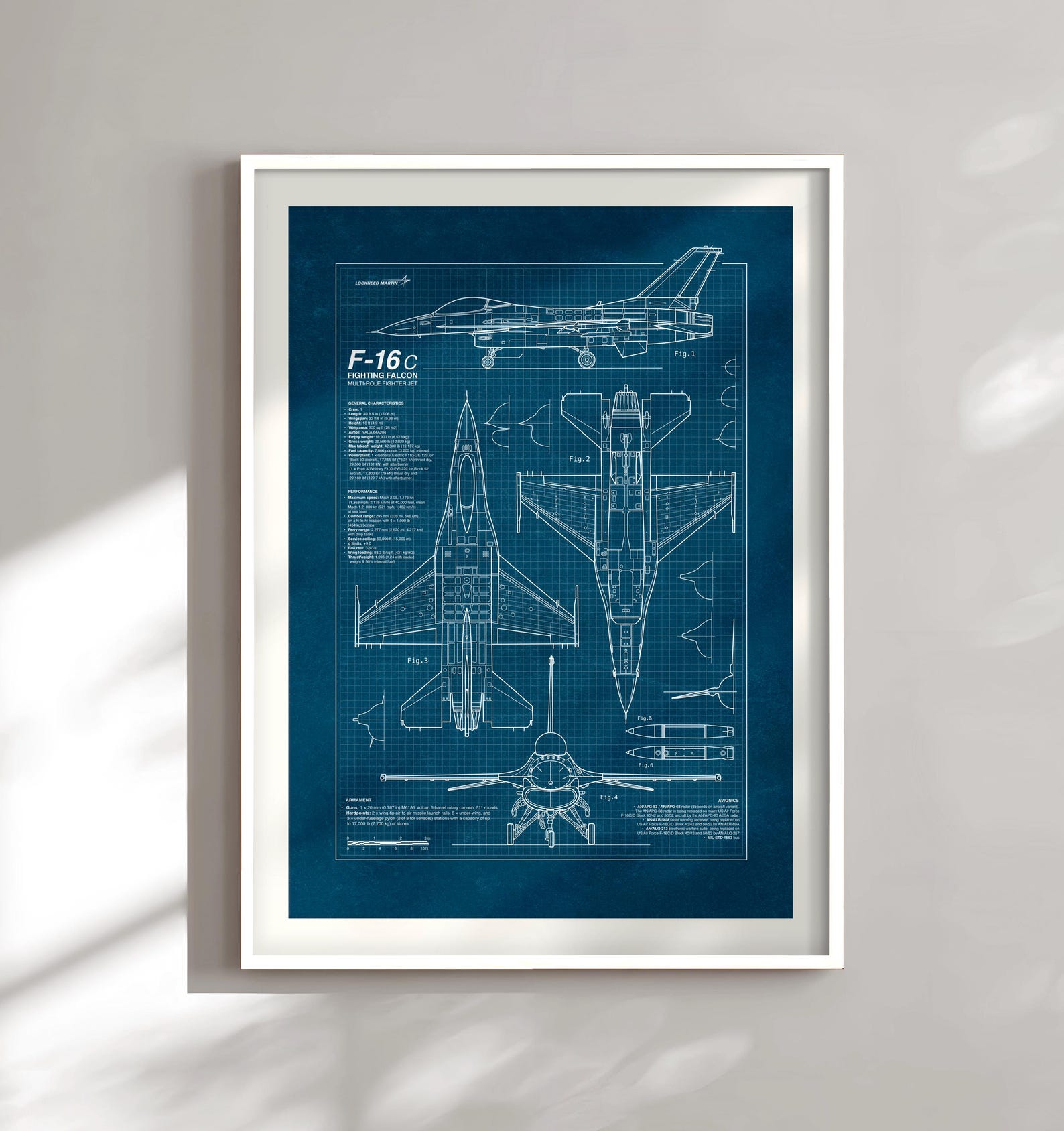 F-16 Fighting Falcon Blueprint Poster, Aviation Decor, Aircraft Wall ...