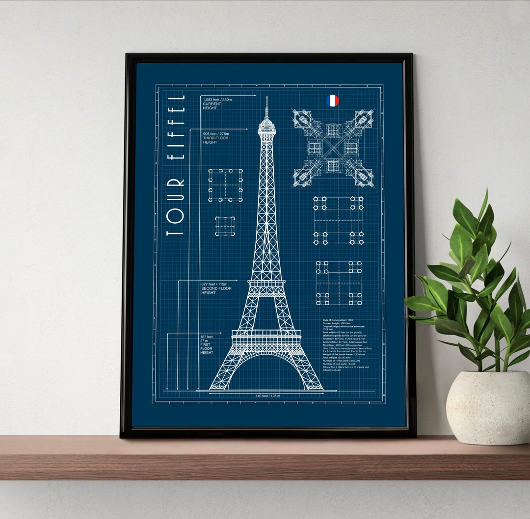 Eiffel Tower, Blueprint Poster, Tour Eiffel Plans, Architectural ...