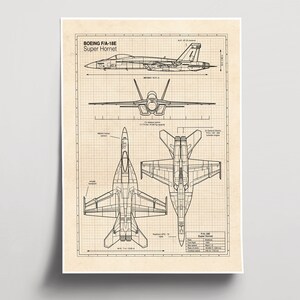 F/A-18E Super Hornet, Blueprint Poster, Aviation, Airplane Print ...