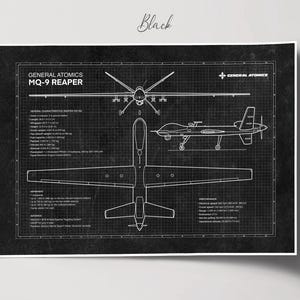MQ-9 Reaper Blueprint Poster: Aviation Art Print, Military Decor ...