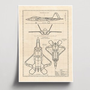 F-22 Raptor Blueprint Poster: Military Aviation Wall Art, Aircraft ...